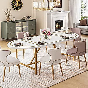Tribesigns Modern Dining Table for 6 People, Gold White Oval Dining Room Table with Gold Metal Frame, 70.8 Inch Kitchen Tables for Home Kitchen Dining Room
