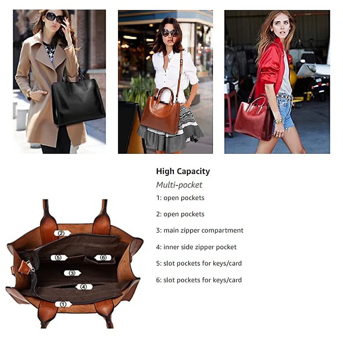 ZOSIVEB Women Fashion Tote Handbags Lightweight PU Leather Satchel Shoulder Bags Retro Oil Wax Handle Purse（Brown）