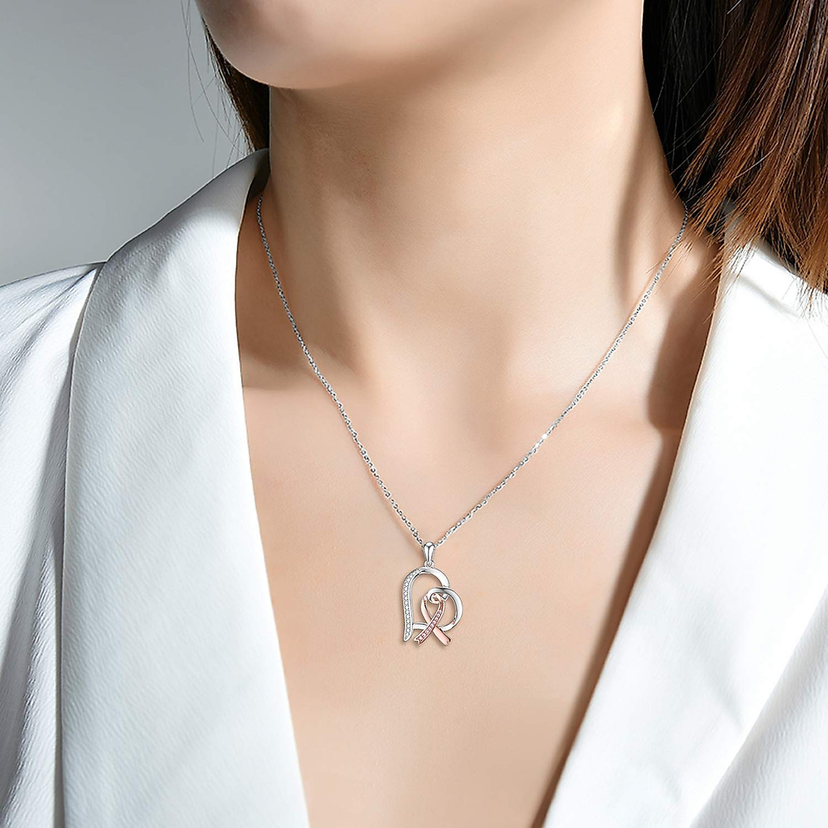 PEIMKO 925 Sterling Silver Breast Cancer Survivor Necklace for Women, Faith Hope Love Infinity Daisy Flower Cross Pendant Necklace Jewelry Birthday Gifts for Women