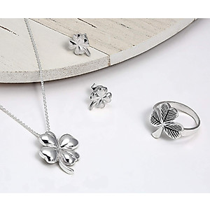 Good Luck Fortune Irish Shamrock Shape Lucky Charm Four Leaf Clover Pendant Necklace For Women Teen Polished .925 Sterling Silver