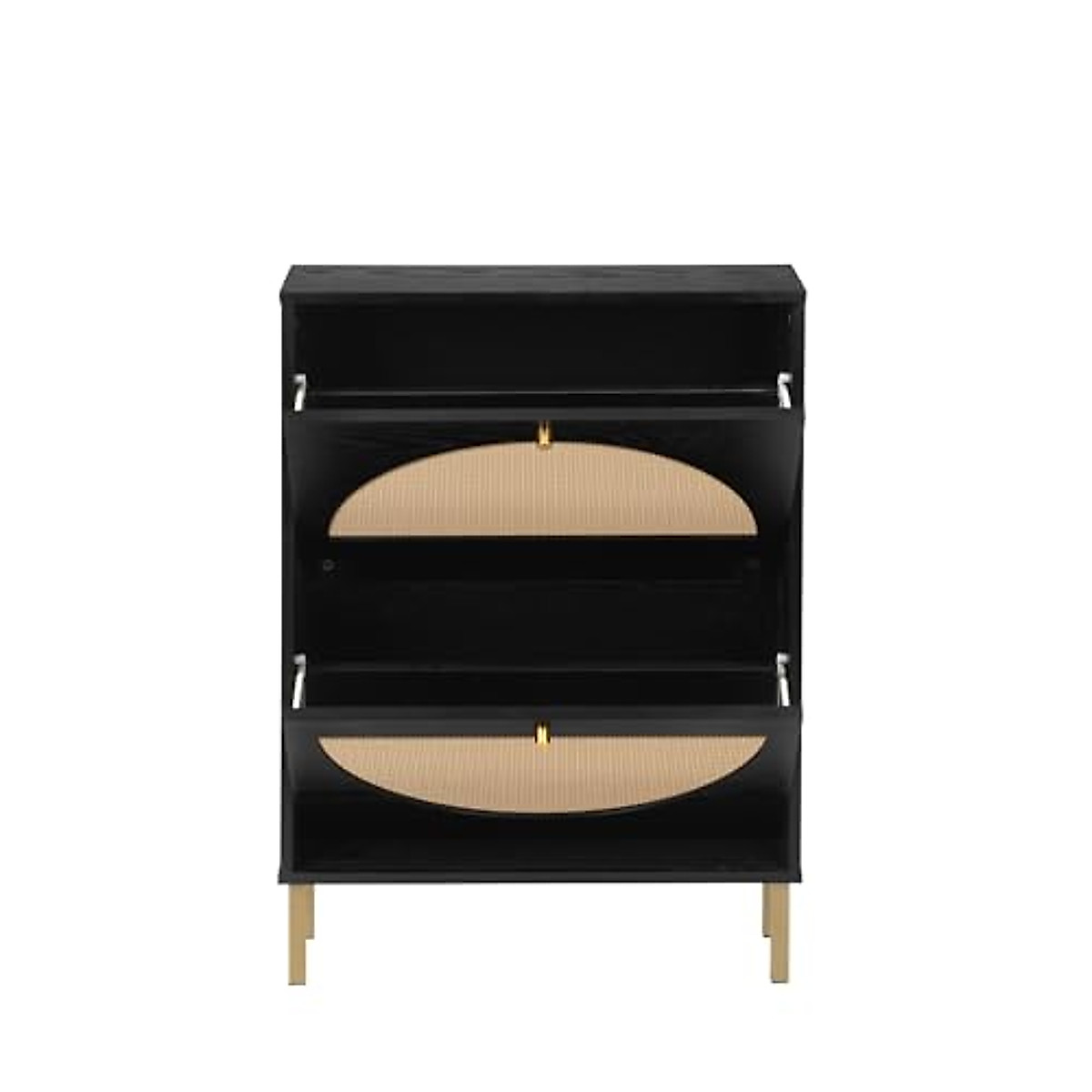 ZeHuoGe Natural Rattan Shoe Cabinet with 2 Flip Drawers, Entrance Hallway Slim Entryway Shoe Organizer, Black Shoe Rack Storage Cabinet for Modern Heels, Boots, Slippers (Black)