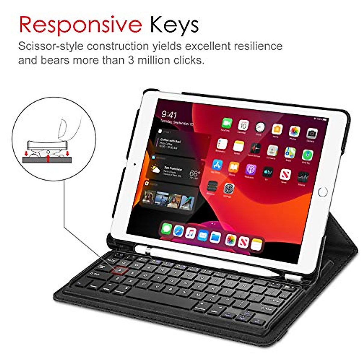 Fintie Keyboard Case for iPad 9th / 8th / 7th Generation (2021/2020/2019 Model) 10.2 Inch, 360 Degree Rotating Smart Stand Cover w/Pencil Holder, Built-in Wireless Bluetooth Keyboard, Black