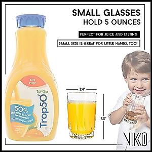 Vikko 5 Ounce Juice Glasses, Heavy Base SMALL Glassware for Drinking Orange Juice, Water, Perfect Cup for Children, Tasting, and Small Portions, Old Fashioned, Set of 6 Crystal Clear Glass Tumblers