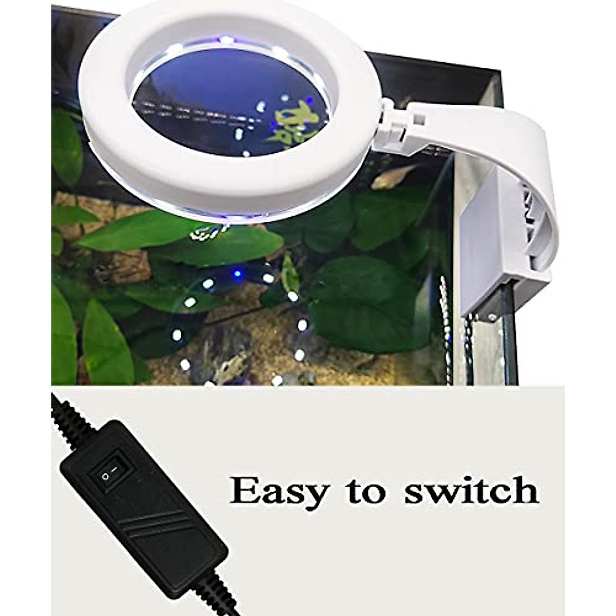 GVOREE 5W Mini Fish Tank Light White Clip-on Aquarium Lights for Small Betta Fish Tank,Round Light Aquatic Plant Lighting (White Body + Blue LED Light) Suitable for Small Fish Tanks