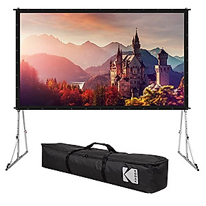 KODAK 150” Dual Projector Screen W/ Stand - Fast Fold Gray Rear Projection Backdrop for Outdoor & Indoor Movies with Tripod, Outdoor Stability Kit, & Black Storage Carry Case