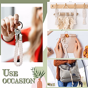 Nosiny 24 Pieces Boho Macrame Keychains Mini Cute Handcrafted Tassel Keychain Macrame Bag Charms Aesthetic Keychain with Tassel for Women Car Key Purse Phone Wallet Party Supplies, Beige