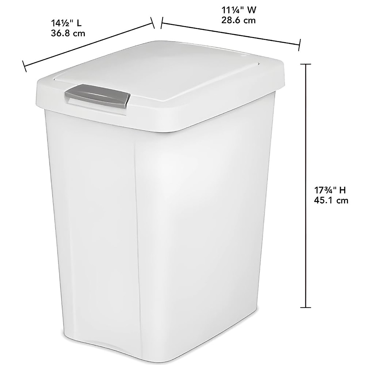 7.5 Gallon White Wastebasket with Touch-Open Lid: Ideal Office Trash Can, Under Sink Trash Can, Or Garbage Can with Lid for Kitchen, Bathroom, Mudroom