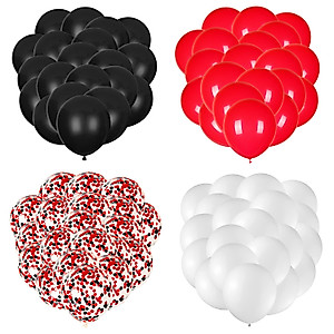 JOYYPOP 80Pcs Red White and Black Latex Balloons with Confetti Balloons for Graduation Poker Card Party Decorations,Casino Party,Race Car Party,Red and White Graduation Decorations