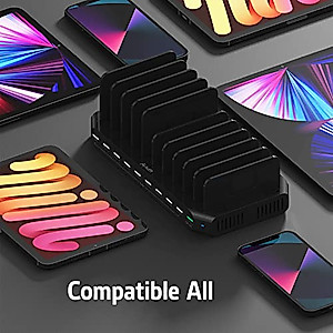Alxum USB Fast Charging Station with Quick Charge 3.0, 10 Port Charging Stand for Multiple Devices, Compatible with iPad, iPhone, Samsung Galaxy, Black