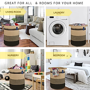 COMSE Extra Large Laundry Basket, Tall Blanket Basket, Laundry Hamper with Handles, 15.7”x 21.7”, Cotton Rope Basket, Woven Laundry Basket, Toy Basket, Clothes Baskets,Woven Basket, Brown/Black