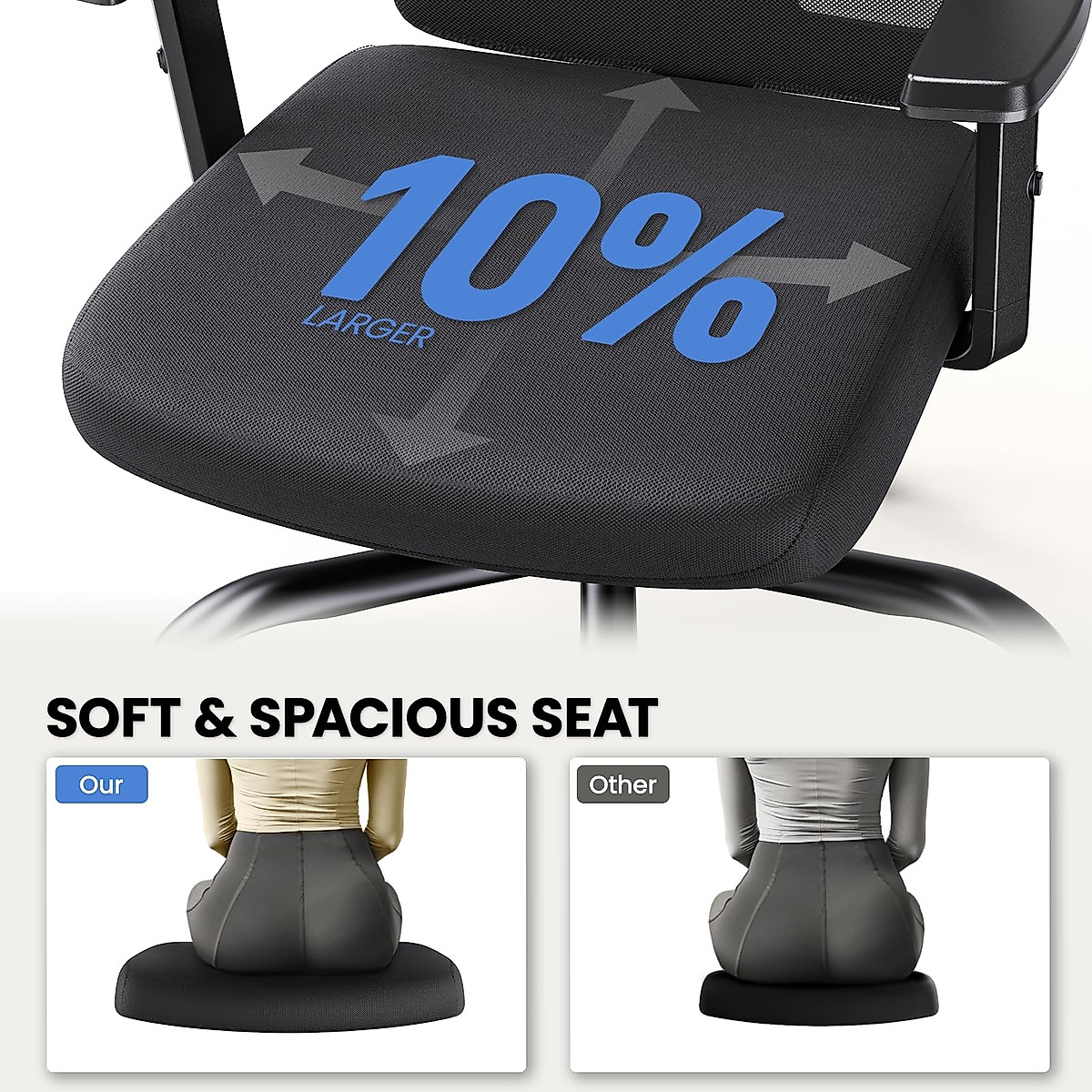 NOBLEWELL Office Chair Ergonomic Office Chair with Large Seat, Lumbar Support Computer Chair, Desk Chair with Adjustable Headrest, Armrest