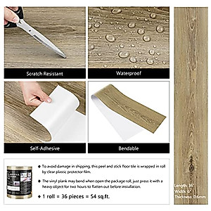 LaCheery 6"x36" 36 Tiles Bathroom Floor Tiles Peel and Stick Wood Flooring Tiles Vinyl Floor Stickers Peel and Stick Waterproof Flooring Planks Stick on Floor Tile Cover Temporary Flooring for Renters