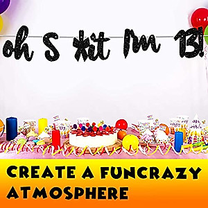 Oh I’m 13! Banner Backdrop Glitter Black Hallo Thirteen Cheers to 13 Years Old Theme Decor for Boy Girl Happy 13th Birthday Party Photo Studio Prop Flag Decorations Favors Supplies