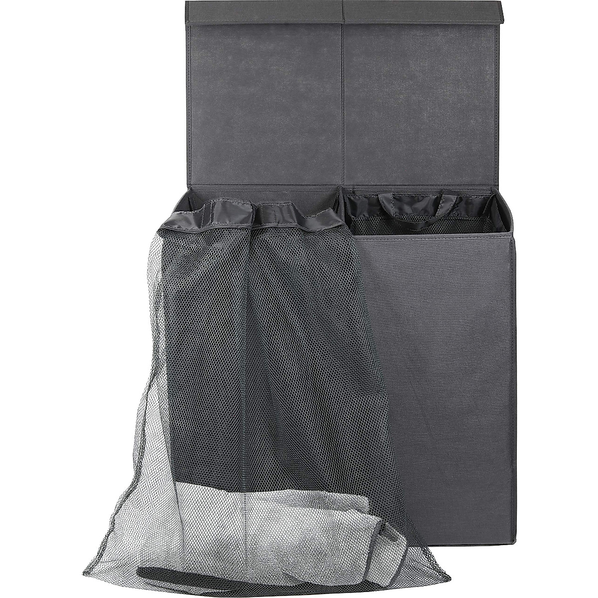 Simple Houseware Double Laundry Hamper with Lid and Removable Laundry Bags, Dark Grey