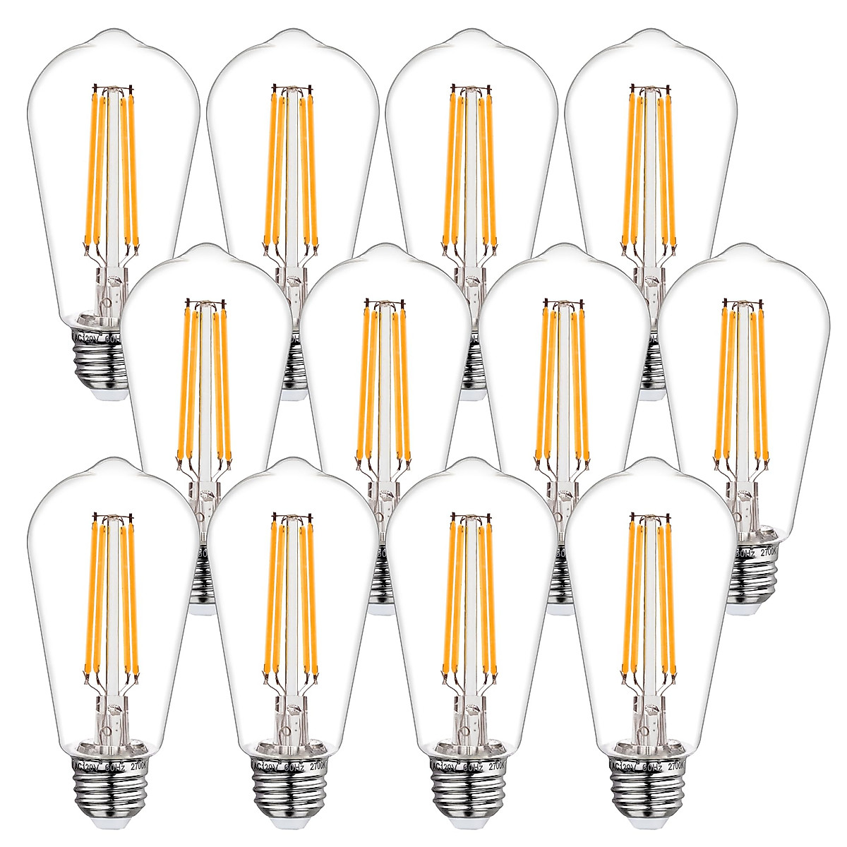 BORT ST58/ST19 Vintage LED Edison Bulbs, Warm White 2700K, Dimmable 6W Edison Light Bulbs, 60W Equivalent, 700LM, E26 Standard Base Filament LED Bulb, Clear Plastic - 12Pack