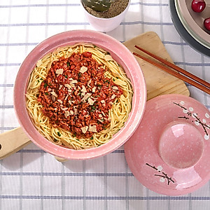 WHJY Japanese Creative Hand-painted Ceramic Tableware with Lid for Soup and Noodles, with Heat Preservation Function, Integrated Bowl and Lid - Pink