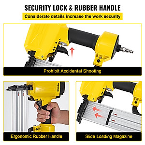 VEVOR Pneumatic Nail Gun, ST64 14 Gauge Heavy Duty Concrete T Nailer 1" to 2-1/2", Air Nailer for Hardwood to Concrete