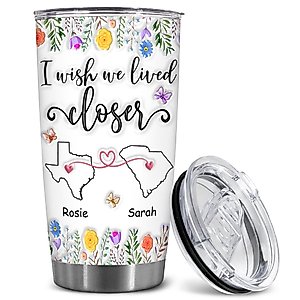 NAHOTICQ Personalized Bestie Mug - Friendship Gift For Bestie, Best Friends, Sisters - I Wish We Lived Closer Custom Name 3D Effect Tumbler - Long Distance Going Away Gifts For BFF, Friend, Women