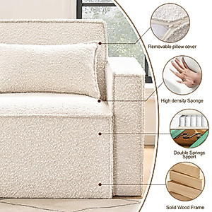 ELUCHANG Oversized Accent Chair,Modern Boucle Sofa Chair with Strong Wood Frame,High Supportive & Soft Sponges,Comfy Upholstered Armchair Reading Chairs for Living Room Apartment Small Spaces White