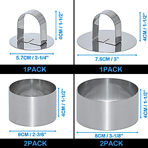 Uncle Jack Food Ring molds Sets for Cooking, Stainless Steel Cake Rings Forming Rings with Pusher,2 Pack 3-1/8 and 2 Pack 2-3/8