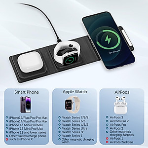 3 in 1 Charging Station for Apple Devices 20W Foldable Magnetic Mag-Safe Travel Charging Pad, Magnetic Wireless Charging Station for iPhone 15/14/13/12 Series iwatch Watch & Airpods