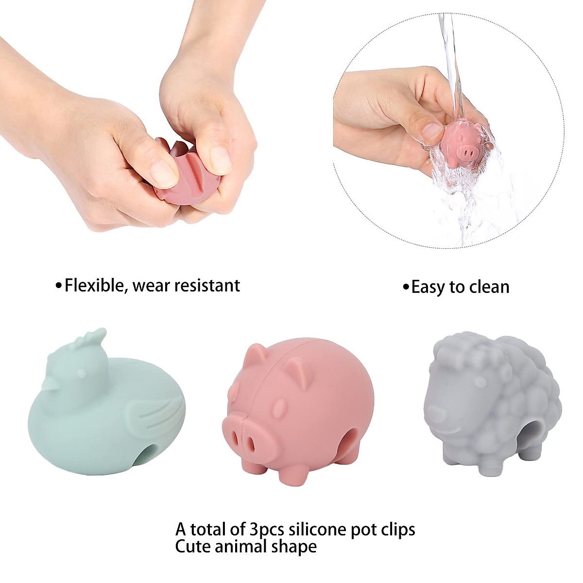 3pcs Pot Side Clips, Prevent Overflow Silicone Cute Animal Shape Pot Lid Lifting Clips Kitchen Cooking Tools