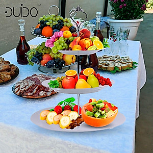 3 Tier Serving Tray Stand – Round Cupcake Dessert Party Platter with Bonus Serving Metal Tongs – Three Tiered Food Holder Display for Weddings, Tea Parties, Birthdays or Holiday Dinners