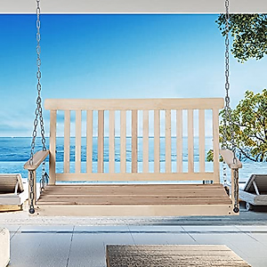 Outsunny 2-Seater Hanging Porch Swing Outdoor Patio Swing Chair Seat with Slatted Build and Chains, 440lbs Weight Capacity, Natural