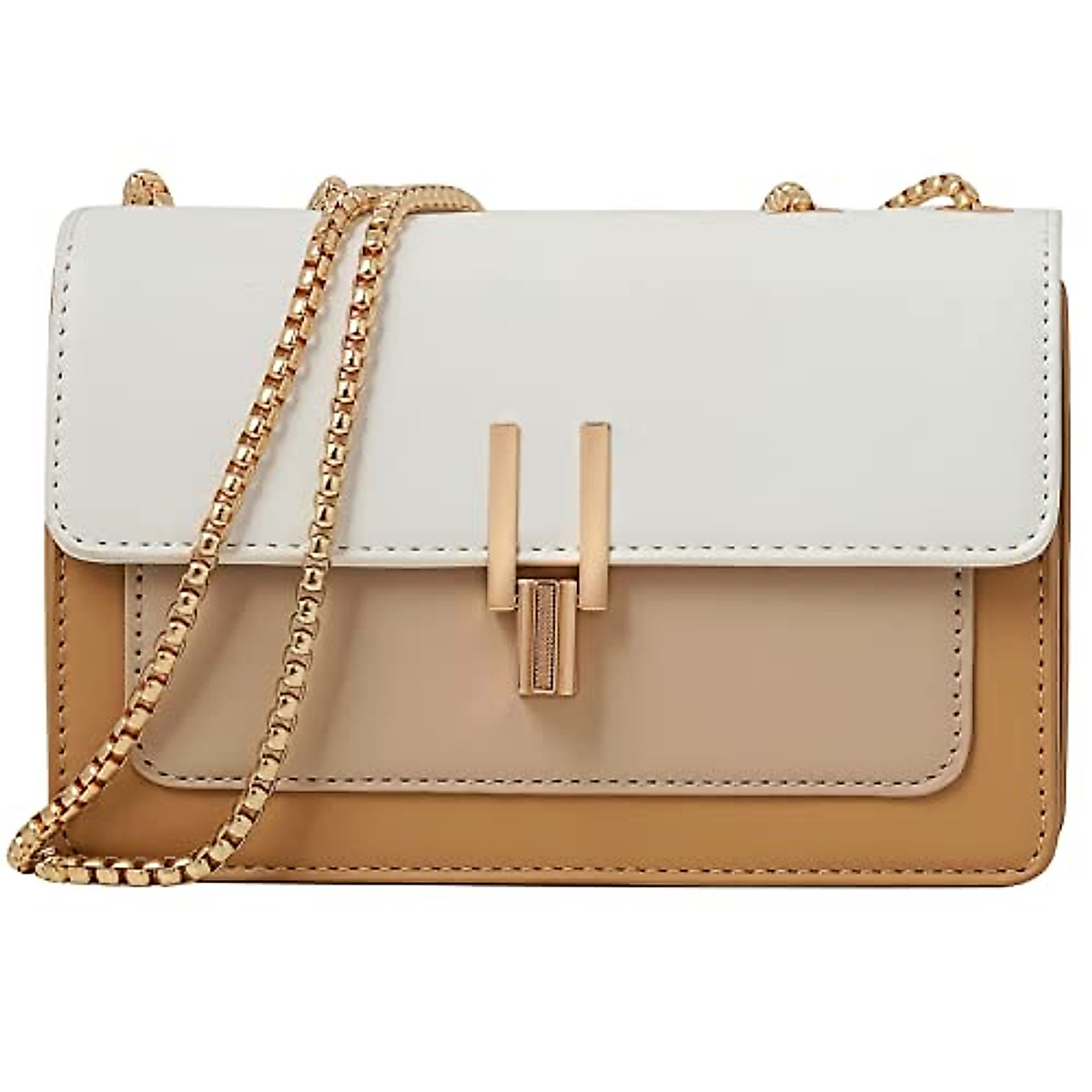 Crossbody Bags for Women Cute Faux Leather Trendy Cross Body Bag Purses for Women Small Color-Block Designer Handbags Ladies Purse Satchel Chain Strap Shoulder Bag Beige White