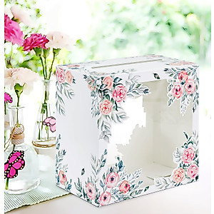 HEIPINIUYE Pink Card Box for Party Floral Gift Card Box Holder Wedding Card Box Money Box Card Box Holder for Wedding Baby Shower Bridal Shower Birthday Party Card Holder Box