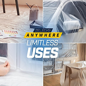 12X10Ft Extra Large Plastic Drop Cloth Painting - 6 Pack Plastic Floor Protector