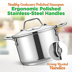 NutriChef 3-Quart Stainless Steel Soup Pot - 18/8 Food Grade Heavy Duty Cookware, Stock Pot, Stew Pot, Simmering Pot Kitchenware w/See Through Lid, Dishwasher Safe, For Induction Gas Ceramic Cooktops