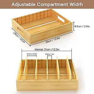 DUJEN Bamboo Food Container Lid Organizer, Kitchen Cabinet Organizer with Adjustable Dividers for Plastic Lids and Covers Storage, Kitchen Pantry Organizer for Multipurpose Lid Holder
