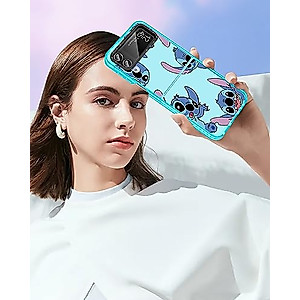 Jowhep for Z Flip 4 Case Girly Cute Cartoon Character Pattern Design for Girls Kids Boys Teens Women Cover Fun Kawaii Cool Clear Soft TPU Cases for Samsung Galaxy Z Flip 4 6.7", Black Stit