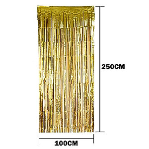 Sumind 4 Pack Foil Curtains Metallic Fringe Curtains Shimmer Curtain for Birthday Wedding Party Christmas Decorations (Gold and Black)
