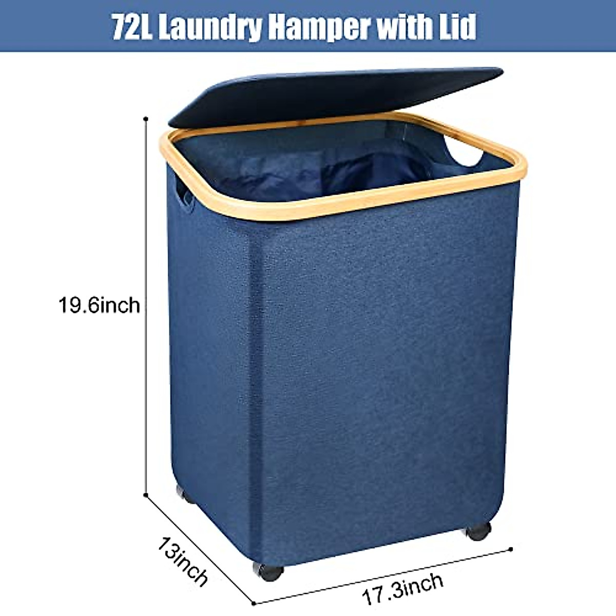 72L Laundry Hamper with Lid - Large Collapsible Laundry Basket with Wheels, Rolling Dirty Clothes Basket for Bedroom, Laundry Room, Closet, Bathroom, College
