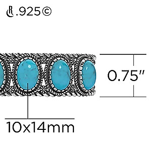 American West Sterling Silver Women's Cuff Bracelet & Men's Cuff Bracelet Blue Turquoise Gemstone 5-Stone Design Size M