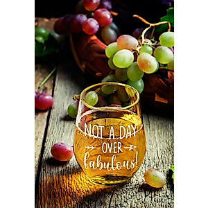 NICKANE 12oz Bestie Wine Glasses with Golden Rim, Gift Box as Christmas, Birthday Gifts for Women, Sister, Best Friends - Not a day over fabulous Glass