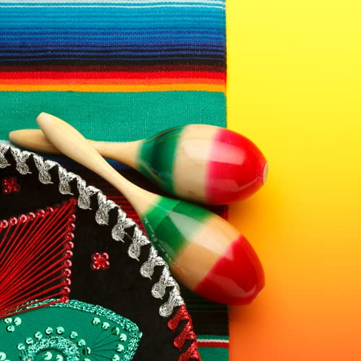 Needzo Maracas Musical Instrument, Large Wooden Tri-Colored with Palm Tree Silhouette, Latin Percussion, for Adults, Set of 2, 12 Inches