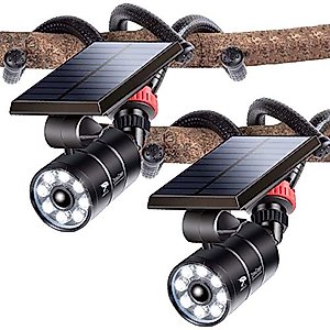Outdoor Solar Motion Sensor Camping Lights of 2 Aluminum 9W 1400-Lumen (130W Equi.) LED Solar Flood Security Spot Lights for Patio Path Porch Garden Camp, 100-Week Protection for 100% Free
