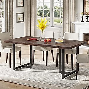Tribesigns Dining Table Kitchen Table for 6,Farmhouse Kitchen Table for Dining Room, Industrial Rectangular Table with Steel Legs Metal Frame, Kitchen, Home Furniture (Brown)