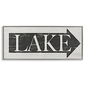 Stupell Industries Lake Arrow Sign Grey and White Distressed, Design by Daphne Polselli Gray Framed Wall Art, 10x24