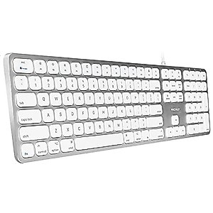 Macally Premium Wired Mac Keyboard with Number Keypad and 2 Port Hub - Compatible Apple Keyboard Wired - Extended USB Keyboard for Mac Mini/Pro, iMac, MacBook Pro / Air (Silver Aluminum)