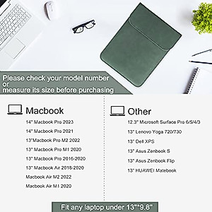 Allinside 13" Laptop Sleeve Compatible with MacBook Air 13 2018-2020 (A1932 A2179 A2337 M1)/ MacBook Pro 13 2016-2020 (A2338 M1 A2251 A2289 A2159 A1989 A1706 A1708), Synthetic Leather, Dark Green