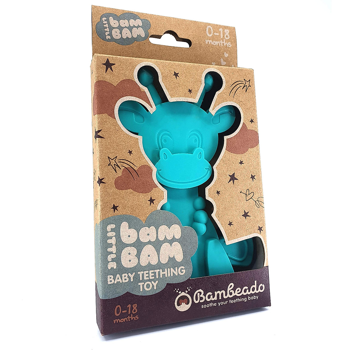Baby Teething Toy Extraordinaire - Little Bambam Giraffe Teether Toys by Bambeado. Toy for Natural Teething Comfort and for Sore Gums - Baby Christmas Gifts- Turquoise