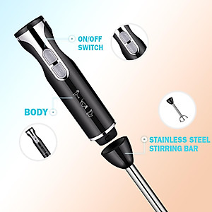 Electric Hand Blender, 550g Portable Hand Blender Mixer Stick With Easy Control Grip, Simple To Use Food Blender Hand Mixer For Smoothies, Puree Baby, Food And Soup