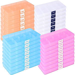 ZOENHOU 32 Pack 15 Grids Plastic Bead Organizer Box, 4 Colors Plastic Storage Containers Small Tackle Box with Adjustable Removable Dividers for Jewelry Bead Earring Fishing Hook Small Accessories