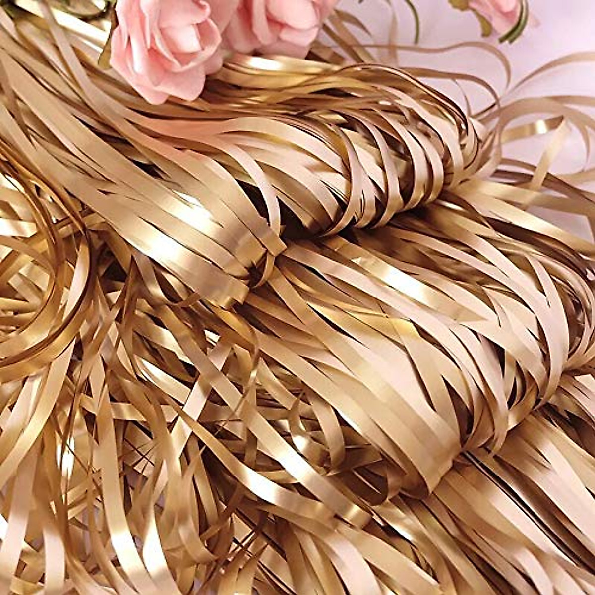 Light Gold Backdrop Curtains -6.6x9.8 feet, Pack of 2 | LILF Matte Foil Fringe Curtain with Non-Marking Tape | Tinsel Streamers Backdrop for Birthday Bachelorette Party Decoration Photo Booth Props