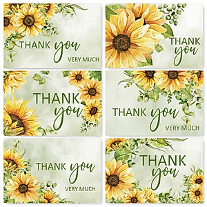 Whaline Sunflower Thank You Cards Bulk 30 Pack Watercolor Thank You Note Cards with Matching Seal Stickers Envelopes Spring Summer Floral Greeting Cards for Baby Shower Wedding Bridal Birthday Party