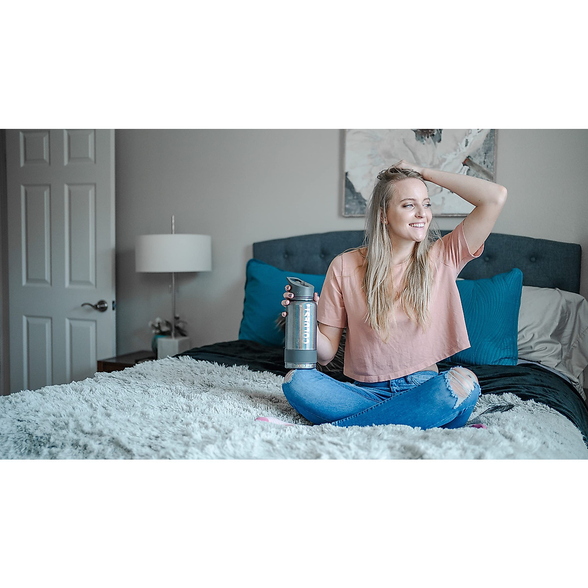 Coldest Sports Water Bottle with Straw Lid Vacuum Insulated Stainless Steel Metal Thermos Bottles Reusable Leak Proof Flask for Sports Gym(40 oz, Saturn's Moon Purple Glitter)